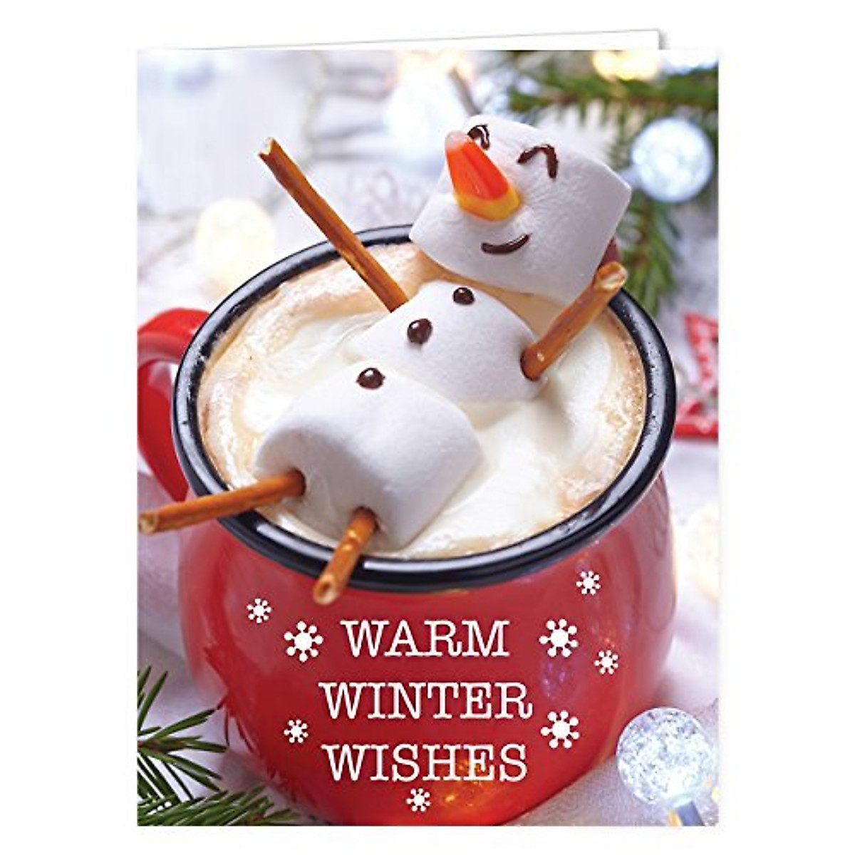 Cocoa Snowman Holiday Card Pack/Set of 25 Winter Wishes Cards/Hot Chocolate Marshmallows Design With Verse Inside/Christmas Cards With Envelopes