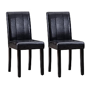 Restworld Dining Chairs Set of 2,Solid Wood Leatherette Parson Chairs(Black)