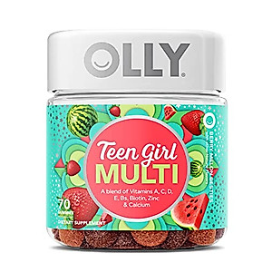 OLLY Teen Girl Multi Gummy, Healthy Skin and Immune Support, 15 Essential Vitamins, Biotin, Zinc, Calcium, Chewable Multivitamin, Berry Melon, 35 Day Supply - 70 Count