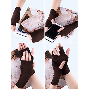 4 Pairs Cashmere Fingerless Gloves Wrist Warmers with Thumb Hole for Women and Men (7.5 x 3.5 inches)()