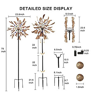 Kinetic Wind Spinners with Solar Powered Glass Ball, 79 Inches Outdoor Metal Large Wind Sculptures & Double Windmill Spinner, for Outdoor Yard Lawn Garden Decorations
