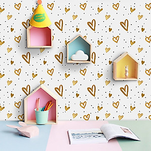 Amaonm Removable 15.8 x 98.4inch Lovely Gold Heart Wall Decals DIY Wallpaper Wall Stickers Murals Decor for Kids Babys Girls Bedroom Teens Nursery Living Room Door Desk Decoration (Heart)