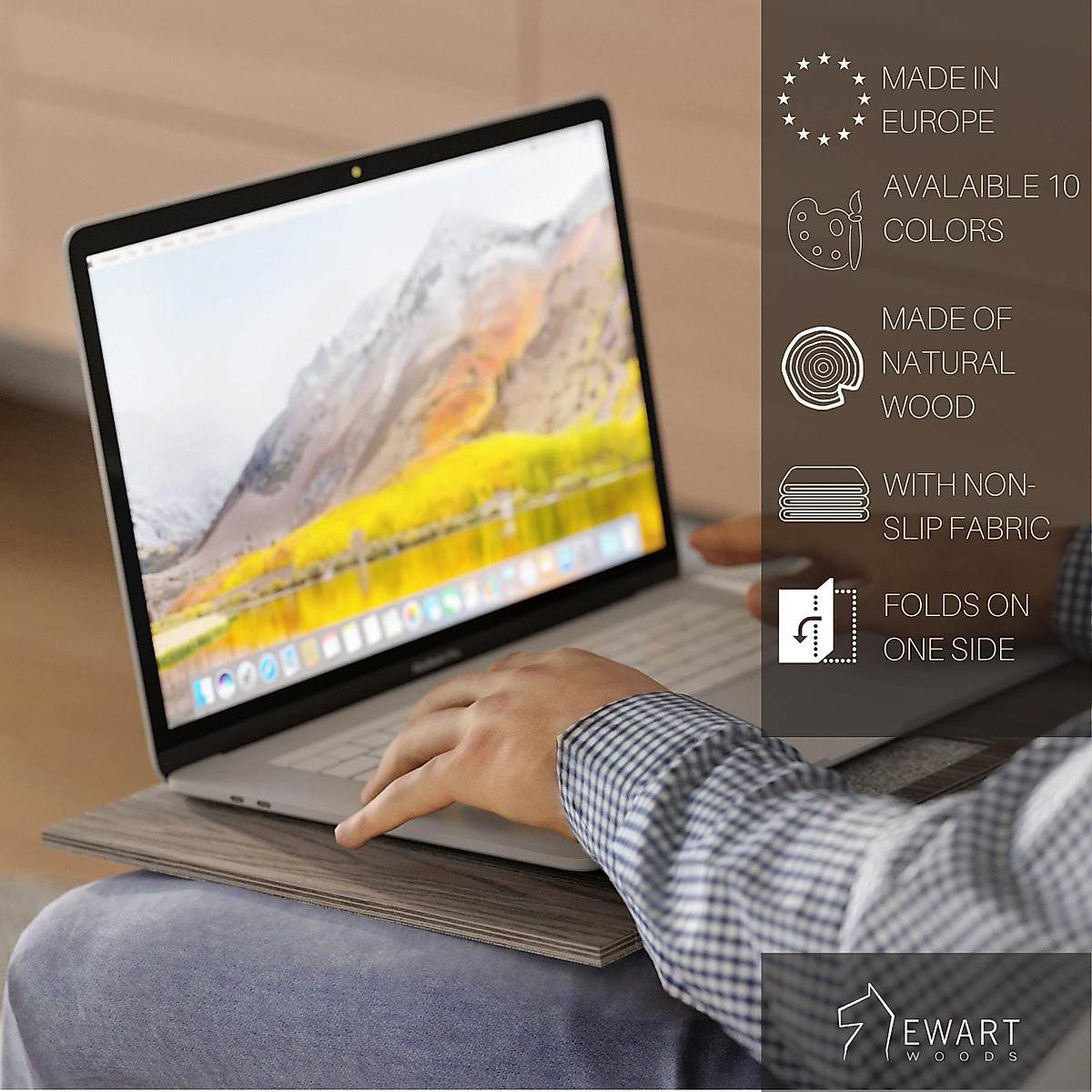 Sofa arm Tray Table Couch Bedside Wood Coaster Coffee Cup Foldable armrest Caddy end Protector Folding Living Room Furniture mat tv Chair Tables Trays with Fabric (Color 4.Grey)