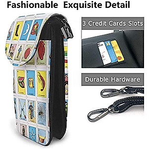 Loteria Card Pattern Women Soft PU Leather Cellphone Purse Wallet Handbag Small Crossbody Shoulder Bag