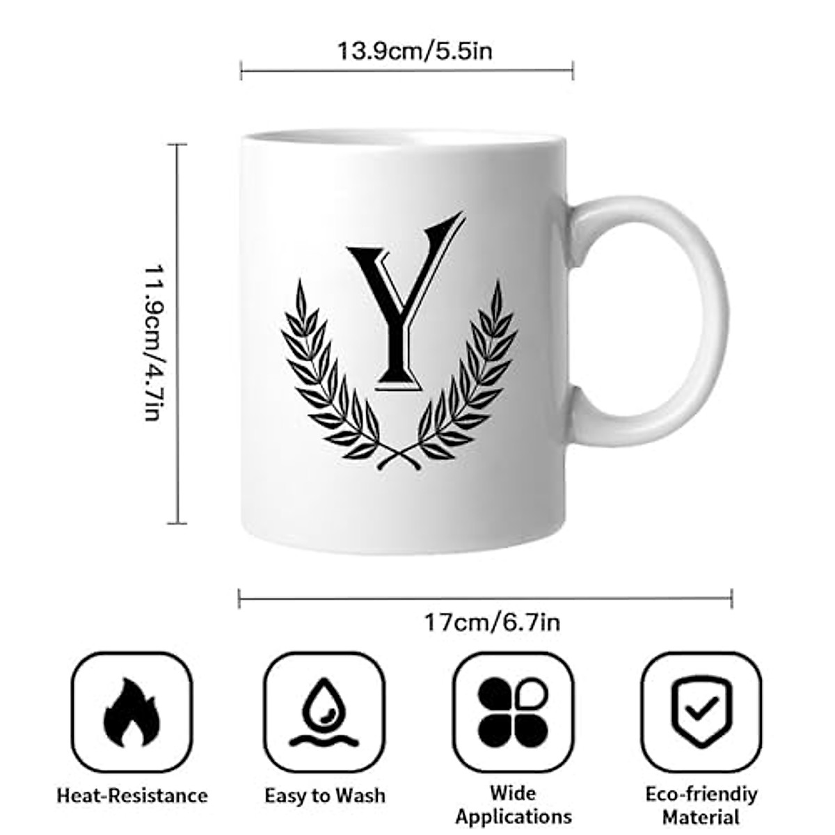 ENEDNATE Funny White Ceramic Coffee Mug 11oz Letter Initial Monogram Alphabet Y Coffee Cup Humorous Tea Milk Juice Mug Novelty Gifts for Colleagues Girl Boy Dad Mom