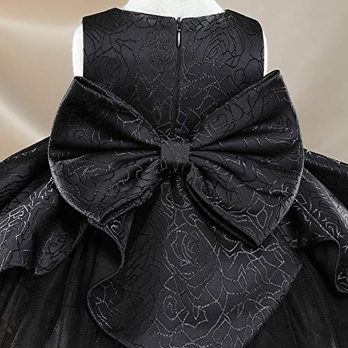 TENTIDE Baby Girls Tulle Wedding Dress Princess Pageant Birthday Formal Elegant Dresses Gown with Big Bowknot for Infant 0-24 Months (Black, 0-3 Months)