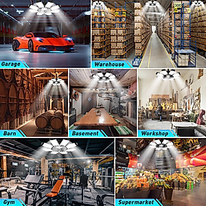 VRTOGTHE LED Garage Light - 2 Pack 260W 26000LM LED Garage Ceiling Light with 8+1 Adjustable Panels and Constant Drive, 6500K Shop Light Screw in E26 E27 Socket for Workshop, Storage Room, Warehouse