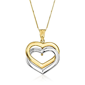 Ross-Simons 14kt 2-Tone Gold Interlocking Hearts Pendant Necklace. 18 inches