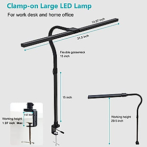 DUKTIG LED Desk Lamp, Double Head Computer Lamp, Bright Modern Desk Lamp - 5 Color Modes and 5 Dimmable, Tall Desk Lamps for Home Office, Studio, Gaming, Architect (24W, Square)