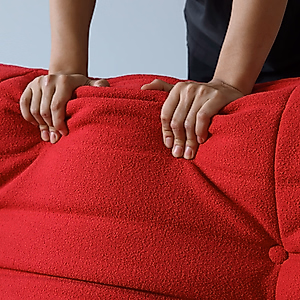 TIFLON Lazy Floor Sofa,Minimalist Sofa Couch,Teddy Velvet 3Seatert Sofa, Fireside Chair,Tatami Sofa,Corner Relax Sofa Couch for Living Room Bedroom Salon Office-Red