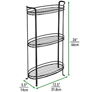 mDesign 3 Tier Vertical Standing Bathroom Shelving Unit, Decorative Metal Storage Organizer Tower Rack with 3 Basket Bins to Hold and Organize Bath Towels, Hand Soap, Toiletries - Black