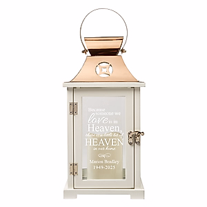 Let’s Make Memories Personalized Memorial Lantern - Sympathy - Condolences - LED Candle - Automatic Timer - Wood/Stainless Steel - Copper Finish - for Loved Ones in Heaven