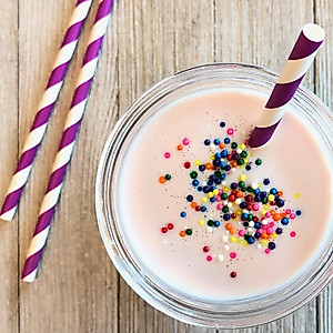 Outside the Box Papers Purple Stripe, Chevron and Polka Dot Paper Straws 7.75 Inches 75 Pack Purple, White