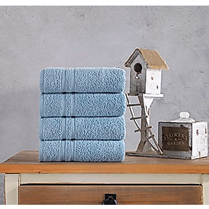 Hammam Linen Light Blue Hand Towels 4-Pack - 16 x 29 Turkish Cotton Premium Quality Soft and Absorbent Small Towels for Bathroom