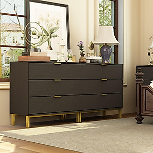 MOUMON Black and Gold Nightstands Set of 2 Side Table Bedside Table 3 Drawer Dresser, Large Nightstand with Gold Metal Legs, Modern & Contemporary, for Bedroom (31.5”w x 15.7”D x 29.7”H)