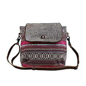 Myra Bag Pink Tiers Small & Crossbody Bag Upcycled Cotton & Cowhide Leather S-2867