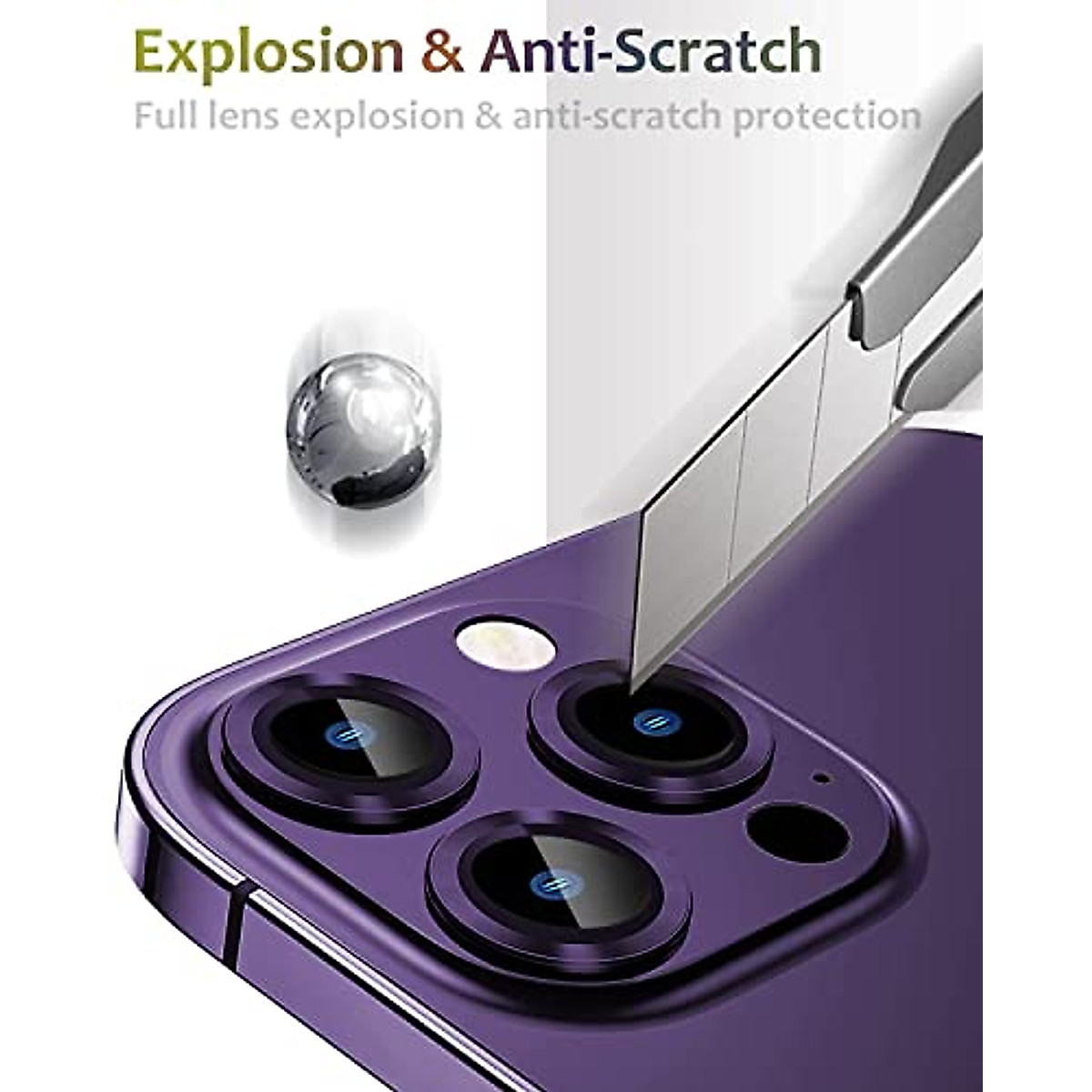 Tamoria Metal Camera Lens Protector Compatible for iPhone 14 Pro Max Tempered Glass Camera Cover Support LIDAR Scanner, Anti-Explosion for iPhone 14 Pro 6.1"/ iPhone 14 Pro Max Purple