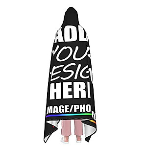 XUEBUXI Custom Hooded Blanket Personalized Wearable Blanket Add Your Own Design Photo or Text Logo Picture 3D Print Thick Flannel Throw Blankets Gifts 60"x80"
