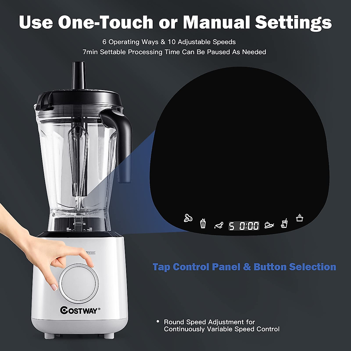 COSTWAY Professional Countertop Blender, 6 Pre-Setting Programs & 10 Speed Control, Smoothies Crushing Maker with 64oz Tritan BPA-Free Pitcher & Built-in Timer, Tamper, 1500W