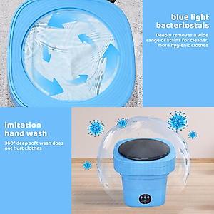 Twira 6.5L Portable Washing Machine, Foldable Small Washer, Mini Washing Machine with 3 Modes with Blue Light, Compact Laundry Machine for Apartment, RV, Dormitory, Travel (Blue)