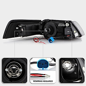 ACANII - For 1999-2004 Ford Mustang LED Halo Ring Black Housing Projector Headlights Headlamps, Driver & Passenger Side