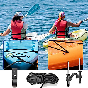 Kayak Carry Handle Rigging Kit - 4 Pcs Kayak Canoe Carry Handles with Rivet Pad Eyes & J - Hooks, 15 FT 6mm Elastic Bungee Cord Replacement Parts for Kayaks Canoes Boat Suitcase (Orange)