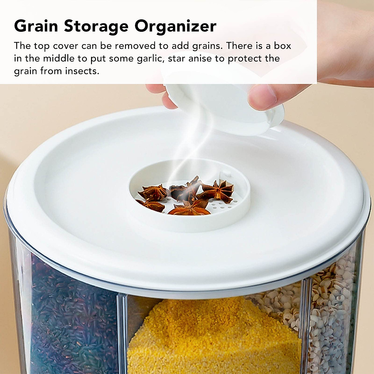 360 Degree Rotating Grain Storage Food Dispenser,Round Rice Storage Container Rice Bucket Rice Storage Tank Sealed Grain Container for Home and Kitchen(Sakura Pink)