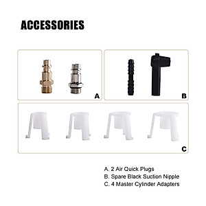 JIFETOR Pneumatic Vacuum Brake and Clutch Fluid Bleeder Tool Kit, Car Truck Motorcycle Brake Oil Change Set with Extractor and Refill Bottle, 4 Master Cylinder Adapters, 2 Air Quick Plugs