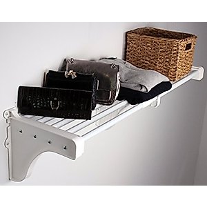 EZ Shelf DIY Expandable Shelf ONLY (No Hanging Rod) - 42.5” - 75” -White-Mounts to Backwall(Floating) with 2 End Brackets-Easy to Install-Strong- Closet Wire Shelving Alternative-(EZS-SW72-1-2)