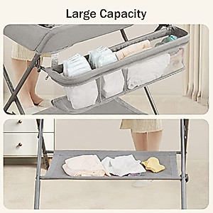 Maydolly Diaper Changing Table with Wheels, Foldable Nursery Organizer - Adjustable Height Changing Station with Large Storage Racks for Newborn Baby and Infant, Gray