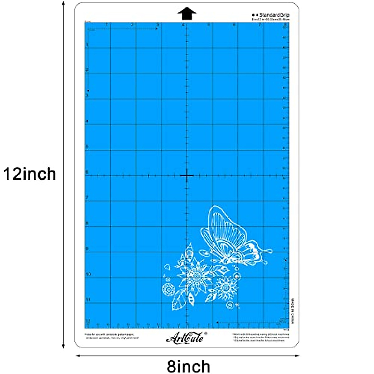 3 Pack Standard Grip Cutting Mat 12 x 8 Inch for Silhouette Portrait Adhesive Sticky Replacement Cut Mats for Scrapbooking Die-Cut Machines (Blue)