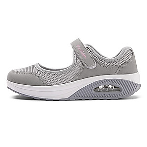 Women's Comfortable Working Nurse Shoes Non-Slip Adjustable Breathable Walking Buffer Fitness Casual Nursing Orthotic Lightweight Shoes Arthritis Diabetes Heel Pain Grey