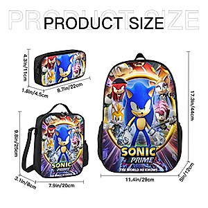 Ervkgm Cartoon Backpack School Bag Bookbag Cute 17 Inch with Lunch Bag Tote and Pencil Case Box Pouch Set for Boys Girls