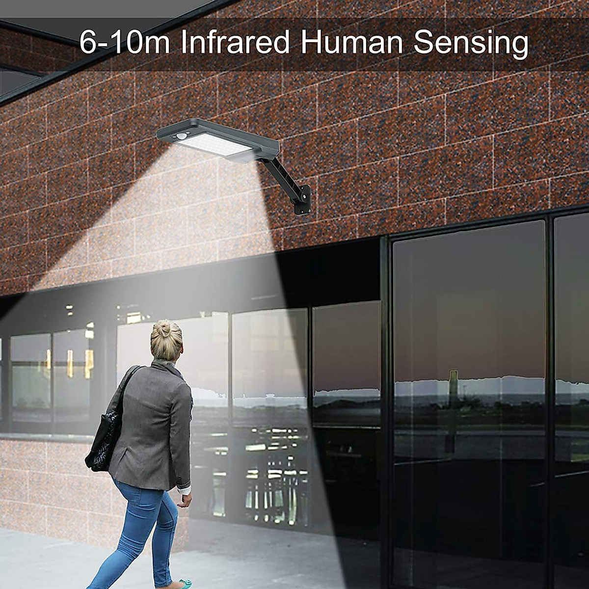 Xunata Solar LED Gutter Lights with 60 LEDs 1700LM, Remote Control Dimmable Adjustable Angle Wireless Motion Sensor Big Battery 3 Lighting Modes for Home Yard Garage Garden Park Farm (White)