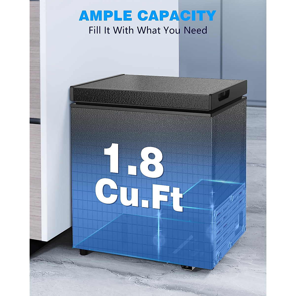 Joy Pebble 1.8 Cu.Ft Chest Freezer with Removable Basket and Bottom Defrost Water Drain Freestanding Top Open Door, Deep Freezer, Mini Freezer with Adjustable 7 Thermostat for Home/Apartment, Black