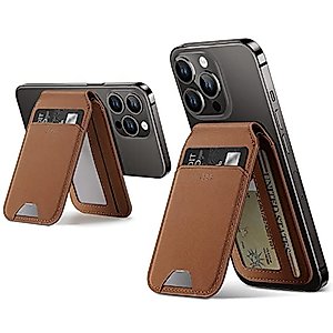 ESR Magnetic Wallet (HaloLock), Compatible with MagSafe Wallet, iPhone Wallet with Adjustable Stand, for iPhone 15/14/13/12 Series, Not for iPhone 13/12 mini, 3 Card Holder, Vegan Leather, Brown