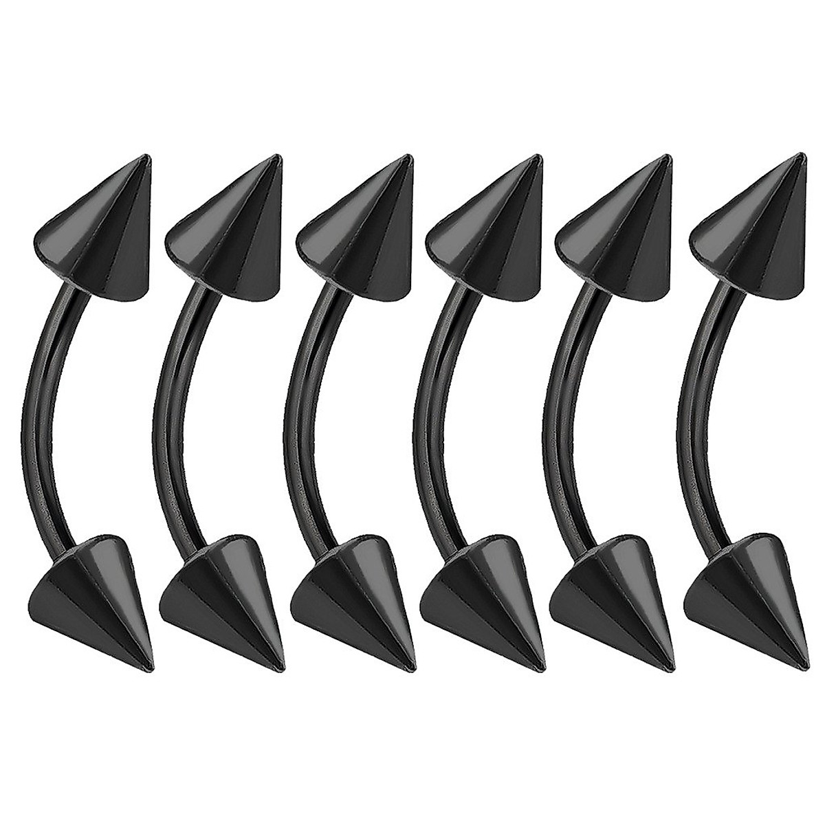 bodyjewellery 6pcs 16g Curved Barbell Cartilage Lip Tragus Eyebrow Forward Helix Conch Daith Earring Black Vertical Labret Spike - 10mm