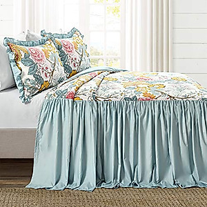 Lush Decor Sydney Floral Leaf 3 Piece Bedspread Set, Queen, Blue & Yellow