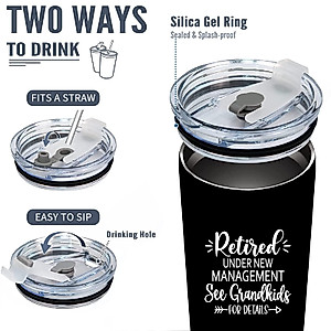 Wisedeal Retired Under New Management Stainless Steel with Lid Insulated Tumbler Coffee Mug, Retirement Christmas Birthday Gifts Mug For Grandma Grandpa Uncle Dad Mom Aunt, Black 20 Oz