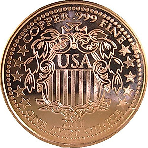 2011 Shield Back 1 oz .999 Pure Copper Round/Challenge Coin (Mercury Head Dime Design)