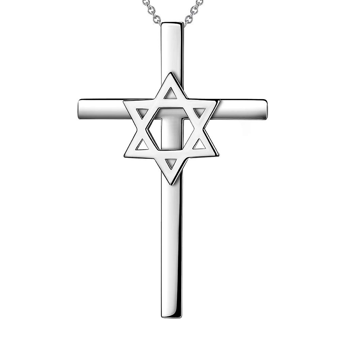 Star Of David Necklace for Women Men 925 Sterling Silver Jeweish Star Necklace Magen David Necklace Star of David Charm Cross Pendant Necklace Jewish Jewelry for Womens Chrismtas Gifts FP0110W