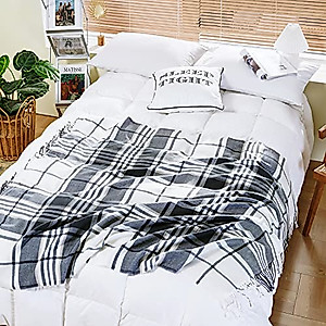 Bangya Acrylic Plaid Throw Blanket with Decorative Fringe for Travel，Bed, Sofa, Couch,Office ( 50inch x 60inch)