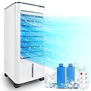 Evaporative Air Cooler,3-IN-1 Windowless Portable Air Conditioner,Oscillation Swamp Cooler and Humidification-Includes Ice Packs-12 Hour Timer&Remote,Ideal for Home, Office, Bedroom, Kitchen
