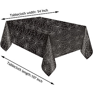 Hamonical 54x107 Inch Halloween Tablecloth, Black Rectangular Spider Web Table Cover, Spillproof Washable PVC Table Topper, Perfect for Halloween Decoration, Dinner Parties