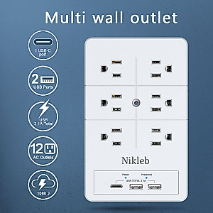 Surge Protector Outlet Extender Nikleb 12 Outlets Heavy Duty