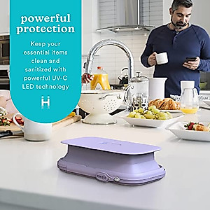 Homedics UV Clean Portable Sanitizer – Rechargeable UV Light Sanitizer and Sterilizer Box - Kills 99.9% of Airborne Contaminates, Fits Masks, Makeup Brushes, Glasses, Cell Phones, Keys, Purple