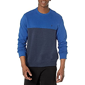 IZOD Men's Advantage Performance Crewneck Fleece Pullover Sweatshirt, Blue Heather Colorblock, Medium