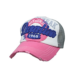 WITHMOONS Baseball Cap Vintage Mesh Distressed Cotton Trucker Hat KR1185 (Pink)