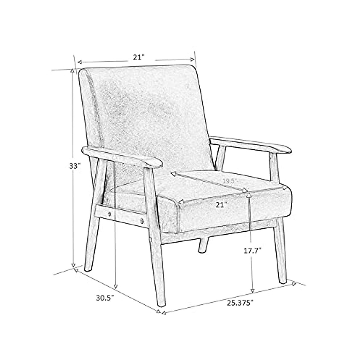 freemax Mid Century Accent Armchair Wood Leather Lounge Chair with Suede Cushion and Soft Sponge, for Living Room Bedroom Reading Room (Beige)