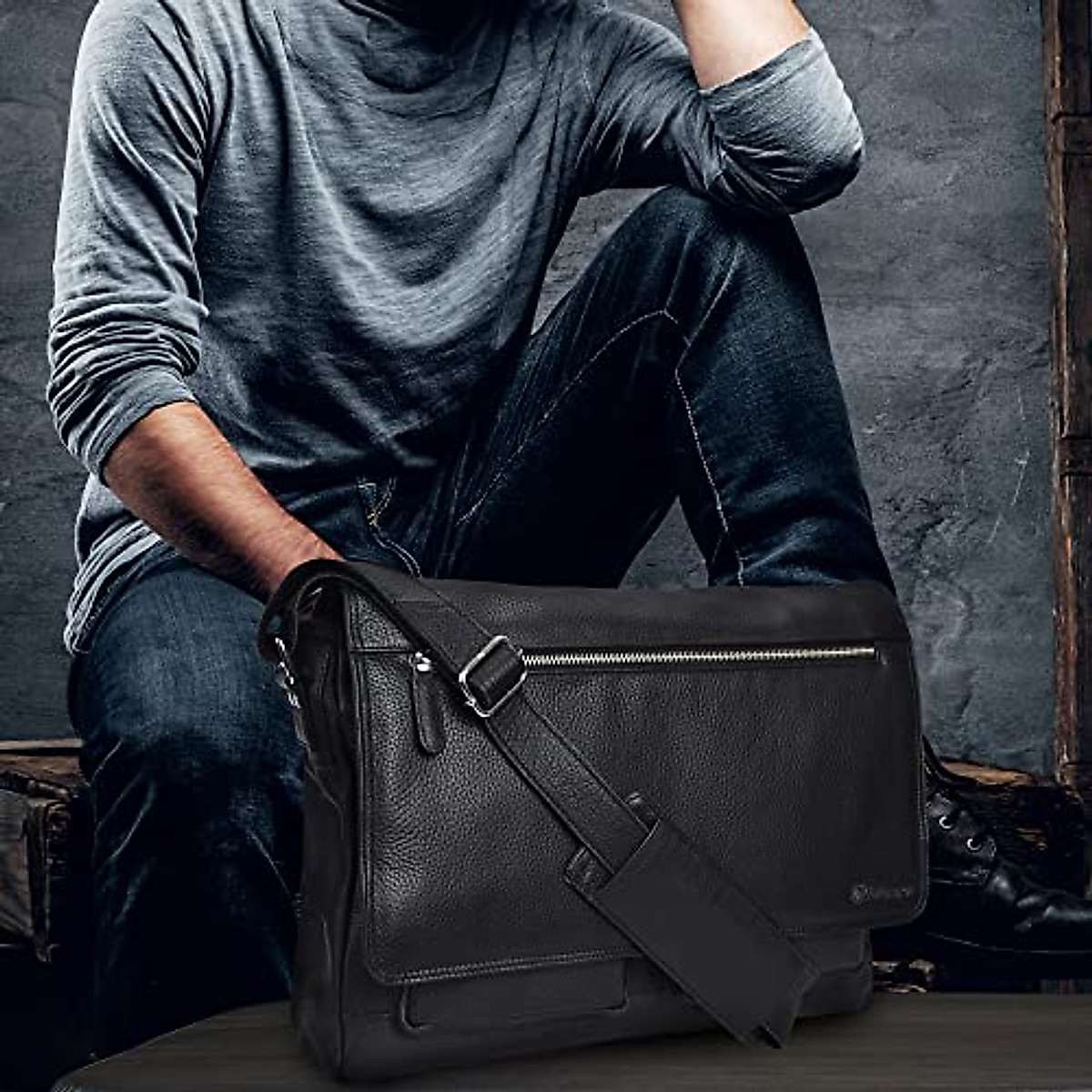 VALENCHI Leather Messenger Bag For Men - Laptop Messenger Briefcase & Shoulder Bag-Office, Work, Travel